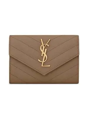 Saint Laurent Cassandre Matelass Small Envelope Wallet Taupe