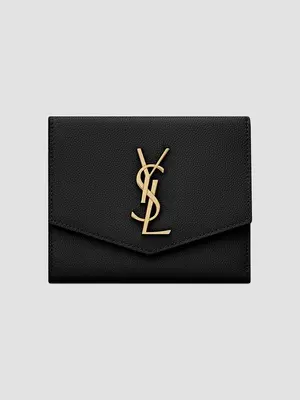 Saint Laurent Uptown Compact Wallet In Grain De Poudre Embossed Leather - Nero