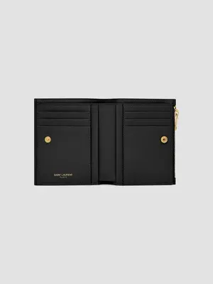 Saint Laurent Uptown Compact Wallet In Grain De Poudre Embossed Leather