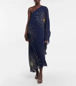 Rixo Liza Embellished One-shoulder Maxi Dress