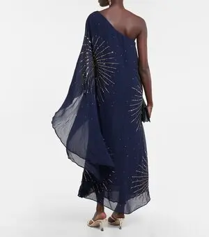 Rixo Liza Embellished One-shoulder Maxi Dress