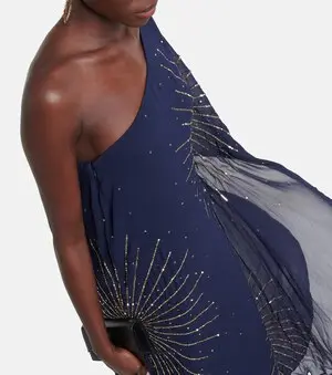 Rixo Liza Embellished One-shoulder Maxi Dress