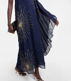Rixo Liza Embellished One-shoulder Maxi Dress