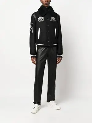 Amiri Varsity Jacket With Embroidered Skulls And Leather Trim