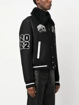 Amiri Varsity Jacket With Embroidered Skulls And Leather Trim