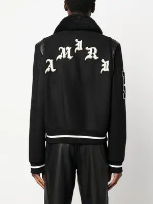 Amiri Varsity Jacket With Embroidered Skulls And Leather Trim