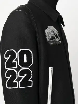 Amiri Varsity Jacket With Embroidered Skulls And Leather Trim