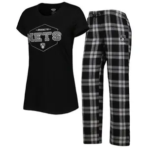 CONCEPTS SPORT Gray Brooklyn Nets Badge T-shirt & Pajama Pants Sleep Set - Black