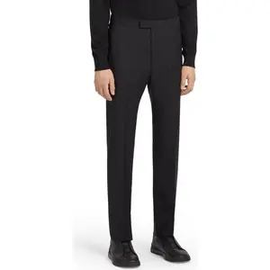 Zegna Flat Front Wool & Mohair Tuxedo Trousers - Black
