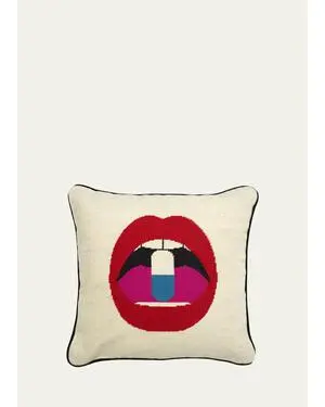 Jonathan Adler Lips Full Dose Needlepoint Throw Pillow 18 - Multi