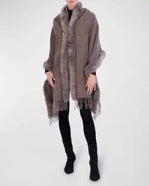 Gorski Toscana Lamb Shearling-trim Fringe Cashmere Stole Mocha Taupe