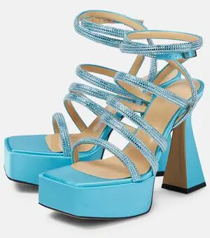 Mach & Mach Sydney Embellished Satin Platform Sandals - Blue