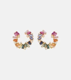 SUZANNE KALAN Rainbow 18kt Gold Hoop Earrings With Diamonds And Sapphires - Multicoloured