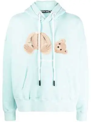 Palm Angels Bear-print Cotton Hoodie - Blue