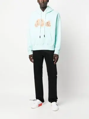Palm Angels Bear-print Cotton Hoodie - Blue