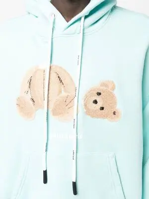 Palm Angels Bear-print Cotton Hoodie - Blue