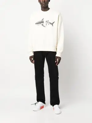 Palm Angels Shark Print Crew Neck Sweatshirt - Neutrals