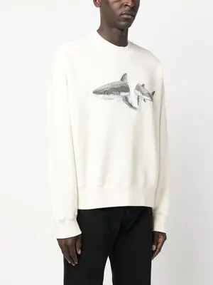 Palm Angels Shark Print Crew Neck Sweatshirt - Neutrals