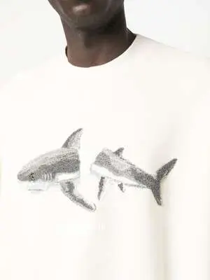 Palm Angels Shark Print Crew Neck Sweatshirt - Neutrals