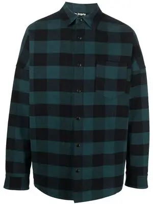 Palm Angels Logo-print Checked Shirt - Green