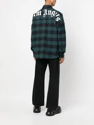 Palm Angels Logo-print Checked Shirt - Green