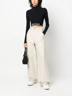 Palm Angels Logo-underband Crop Top - Black