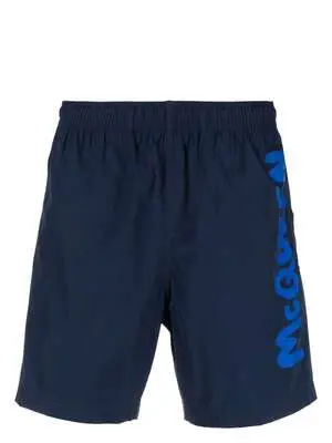 Alexander McQueen Logo-print Swim Shorts - Blue