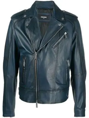 Dsquared2 Leather Biker Jacket - Blue