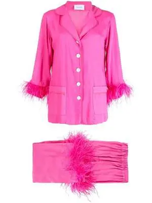 Sleeper Party Feather-trim Pyjama Set - Pink