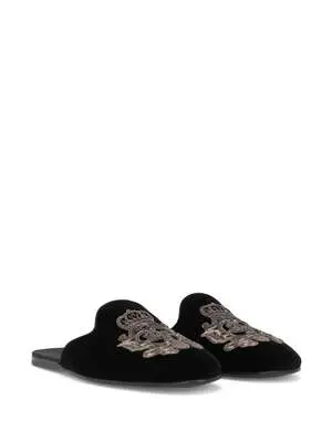 Dolce & Gabbana Embroidered Velvet Slippers - Black