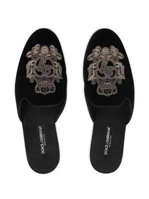 Dolce & Gabbana Embroidered Velvet Slippers - Black