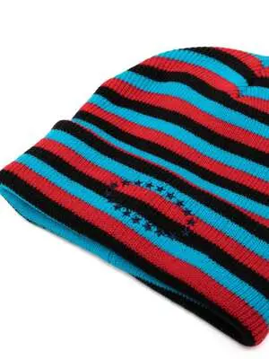 Afb Logo-Embroidered Striped Beanie - Blue | Editorialist