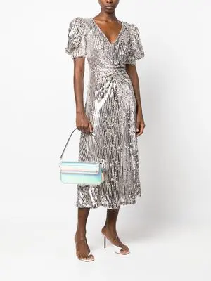 ROTATE BY BIRGER CHRISTENSEN Sequin Puff-sleeve Midi Dress