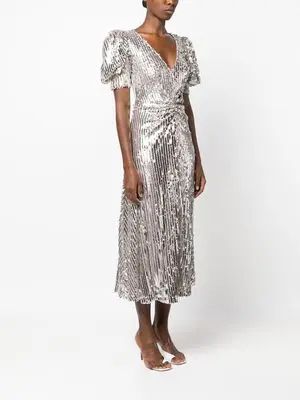 ROTATE BY BIRGER CHRISTENSEN Sequin Puff-sleeve Midi Dress