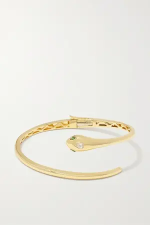 ANITA KO Snake Coil Diamond And Emerald Bracelet - Gold