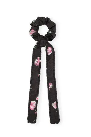 GANNI Crinkled Satin Frill Bow Scrunchie