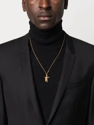 Emanuele Bicocchi Feather And Cross Pendant Necklace