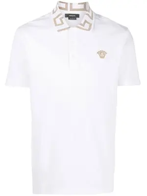 Versace Embroidered Cotton Polo Shirt - White