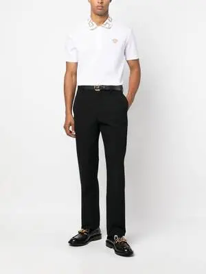 Versace Embroidered Cotton Polo Shirt - White