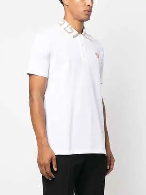 Versace Embroidered Cotton Polo Shirt - White