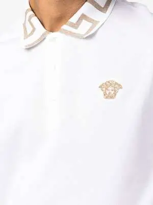 Versace Embroidered Cotton Polo Shirt - White
