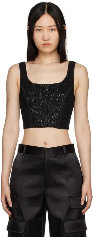 FRAME FRAME Beaded Corset Tank Top - Noir