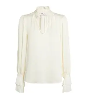 FRAME Silk Pleated-cuff Blouse