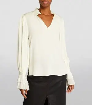 FRAME Silk Pleated-cuff Blouse