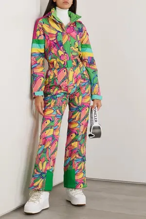 Farm Rio Hooded Belted Printed Shell Ski Suit