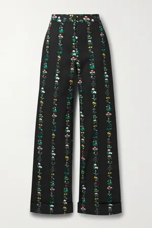 Adam Lippes Floral-print Twill Pants - Black