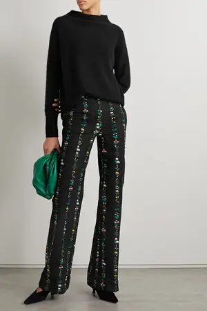 Adam Lippes Floral-print Twill Pants - Black