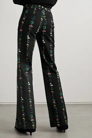 Adam Lippes Floral-print Twill Pants - Black