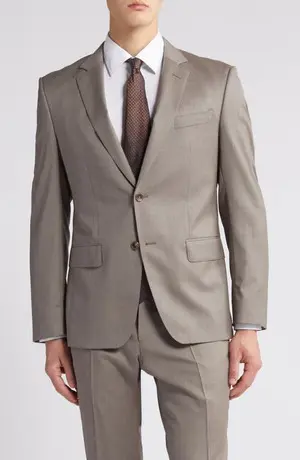BOSS Huge Solid Wool Suit - Lt Bge