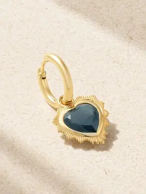 FOUNDRAE Gemstone Heart 18-karat Gold Topaz Single Hoop Earring - Blue
